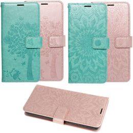 Elegante Buch-Tasche Hülle Fancy MezzoBook-Style Kartenfächer Wallet Schale Baum Mandala kompatibel mit Samsung Galaxy S21 Plus (G996F) Baum Rosa