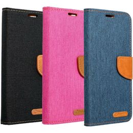 Elegante Handy Hülle canvas Buchholster kompatibel mit Samsung Galaxy S24 Dunkelblau - Schwarz