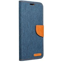 Elegante Buch-Tasche Hülle Fancy Canvas Book-Style Kartenfächer Wallet Schale kompatibel mit Samsung Galaxy A51 (A515F) Dunkelblau - Schwarz