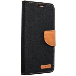 Samsung Elegante Buch-Tasche Hülle Fancy Canvas Book-Style Kartenfächer Wallet Schale kompatibel mit iPhone 12 Schwarz - Schwarz