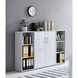 Abschließbare Regalwand/Schrankwand, Office Edition Set 2, grau/ weiß hochglanz - Grau - Bmg Möbel