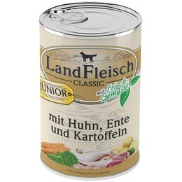 LandFleisch Junior - Huhn, Ente & Kartoffeln - 12 x 400g nasses Hundefutter in Dosen