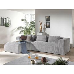 Stella – ecksofa – cordsamt – 4-sitzer – moderner stil – links - hellgrau