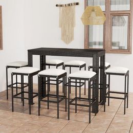 9-tlg. Gartenbar-Set,Gartenmöbel Set mit Kissen Poly Rattan Schwarz vidaXL