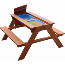 AXI Dave Kinder Sand & Wasser Picknicktisch aus Holz Wasserspieltisch & Sandtisch mit Deckel und Behältern Kindertisch / Matschtisch in Braun für den