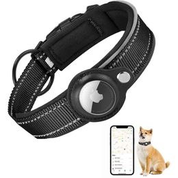 Minkurow - Gepolstertes Hundehalsband für Airtag, Apple Airtag Reflektierendes Hundehalsband, Integriertes Air Tag für kleine, mittelgroße und große