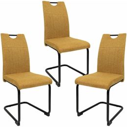 Moderne Esszimmerstühle mit Stoffbezug - gepolsterte Esstischstühle Freischwinger mit robustem Metallgestell, Gelb, 3 St.