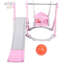 Kletterschaukelset für Kleinkinder,mit Basketballkorb, Outdoor-Indoor-Kinderspielrutschenset,Pink - Pink - Eosnow