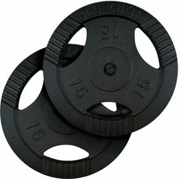 ScSPORTS® Hantelscheiben - Set, 2 x 15 kg, Ø 31mm, Gusseisen, Tri-Grip, Hammerschlag, Schwarz - Hantelscheiben-Set, Gewichtsscheiben, Fitness