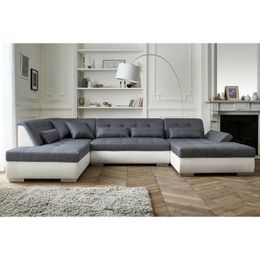 Vermont – wohnlandschaft 7-sitzer ecksofa in u-form – xxl – links - weiß / grau - Weiß / Grau