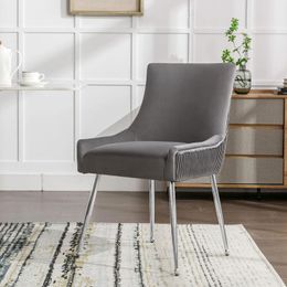 Okwish - Esszimmerstuhl mit vertikalen Streifen, Gepolsterter Sessel, Metallbeinstuhl mit Metallgriff, moderner Loungesessel,