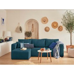 Topaze - 4-sitzer ecksofa beidseitig montierbar - schlaffunktion und bettkasten - cord - schieferblau