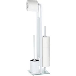 Wenko - Stand WC-Garnitur Rivalta Weiß, integrierter Toilettenpapierhalter und WC-Bürstenhalter, Weiß, Stahl weiß, Gehärtetes Glas weiß, Polypropylen