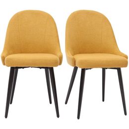 Miliboo Design-Stühle aus senfgelbem Stoff mit Samteffekt und schwarzem Metall (2er-Set) reez - Gelb