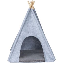 Wenko Filz-Tierbett Tipi Hellgrau, 45 x 45 x 60 cm, Grau, Polyester hellgrau, Holz - grau