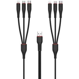 Kabel NB196 6in1 usb - 2x Lightning + usb-c + microUSB 1,2m 3,5A / 2m 2,5A schwarz - xO
