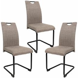 Moderne Esszimmerstühle mit Stoffbezug - gepolsterte Esstischstühle Freischwinger mit robustem Metallgestell, 3 St., Beige-Grau