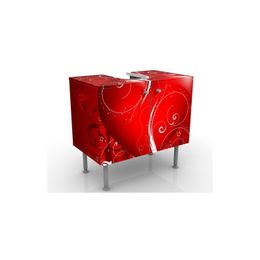 MICASIA Waschbeckenunterschrank - Floral Heart - Badschrank Rot Größe: 55cm x 60cm