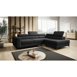 Ecksofa Schlafsofa Sofa fargo in Stoff Vogue Schwarz Ottomane Rechts