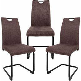 Trisens - Moderne Esszimmerstühle mit Stoffbezug - gepolsterte Esstischstühle Freischwinger mit robustem Metallgestell, 3 St., Bordo-braun
