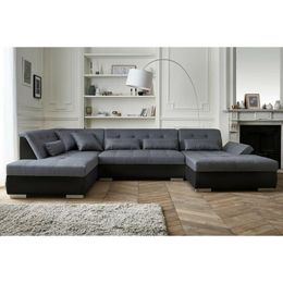 Vermont – wohnlandschaft 7-sitzer ecksofa in u-form – xxl – links - schwarz / grau - Schwarz / Grau