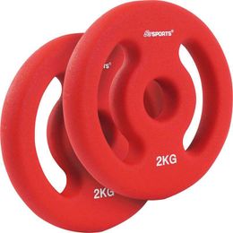 ScSPORTS® Neopren Hantelscheiben - Set: 2 x 2 kg , Ø 31mm, Gusseisen, Rot - Hantelscheiben-Set, Gewichtsscheiben, Fitness Scheiben, Gewichte für