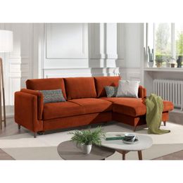 Brooke – ecksofa rechts – mit schlaffunktion und bettkasten – 4-sitzer – aus samt - rostfarben