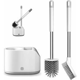 Silikon-Toilettenbürste, 2 Stück Silikon-Toilettenbürste mit schnell trocknendem Halter, Badezimmer-Reinigungsbürste mit rutschfestem