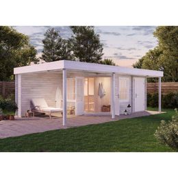 Saunahaus Johanna-40 Plus Gartensauna 3 Sitzbänke aus Holz, Sauna mit 40 mm Wandstärke Außensauna - Naturbelassen - FinnTherm