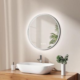 EMKE 60 cm LED Badezimmerspiegel 3 Lichtfarben Acryl Rahmen Spiegel mit Schwarzer Rand Wandspiegel mit Touch, Antibeschlage,Dimmbar, Memory-Funktion