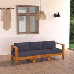 Bonnevie - 3-Sitzer-Gartensofa,Lounge-Sofa mit Dunkelgrauen Auflagen Massivholz Akazie vidaXL