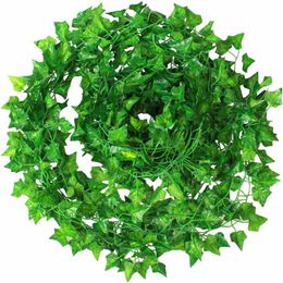 Minkurow - Künstlicher Efeu, 12 Stück künstliche Efeu-Pflanze, hängende Girlandenblätter für den Außenbereich, Garten, Wand, Party, Hochzeit,