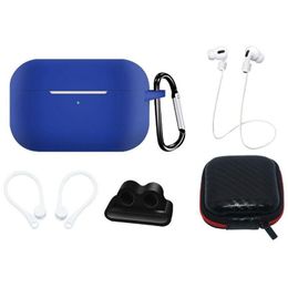 Silikonhüllen-Set für AirPods Pro 2 / AirPods Pro 1 + Hülle / Ohrbügel / Umhängeband / Uhrenarmbandhalter / Karabiner Blau