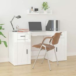 Prolenta Premium - Schreibtisch mit Stauraum Hochglanz-Weiß - Weiß