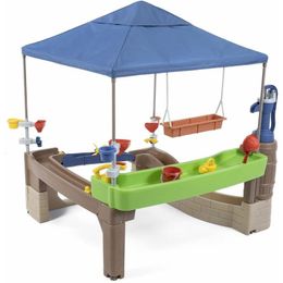Step2 Pump & Splash Shady Oasis Spielhaus mit Wasser Spielzeug Kunststoff Patio für Kinder mit Wasserpumpe, Wasserspieltisch & Zubehör Geeignet für