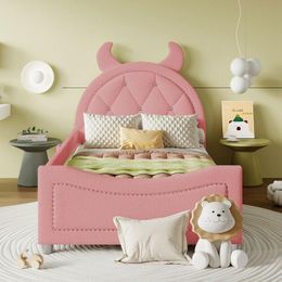 Gepolstertes Kinderbett, 90x200cm, Schlafsofa, mit blauer Rückenlehne, rosa