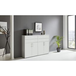Regalwand/Schrankwand, Office Edition Set 17, grau/ weiß matt - Grau - Bmg Möbel