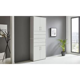 Regalwand/Schrankwand, Office Edition Set 18, grau/ weiß matt - Grau - Bmg Möbel