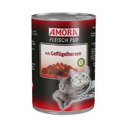 Fleisch pur mit Geflügelherzen - 6 x 400g nasses Katzenfutter in Dosen - Amora