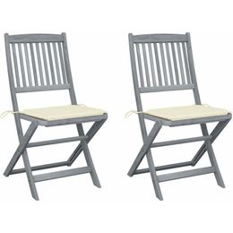 MAISONCHIC - Klappbare 2 Stk.Gartenstühle Relax-Sessel,Gartenmöbel mit Kissen Massivholz Akazie -53054 - Creme
