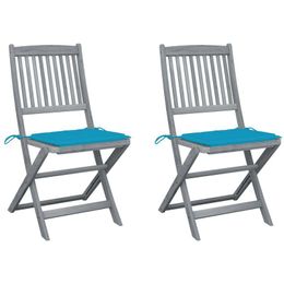 MAISONCHIC - Klappbare 2 Stk.Gartenstühle Relax-Sessel,Gartenmöbel mit Kissen Massivholz Akazie -23945 - Blau