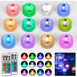 Mini-LED-Tauchlichter, 12 Stück, Unterwasserlichter, wasserdicht, mehrfarbige RGB-LED-Kerzen, Beleuchtung mit 2 Fernbedienungen für Schwimmbad,