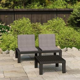 2-tlg. Garten-Lounge-Set，Gartenmöbel-Set mit Auflagen Kunststoff Grau vidaXL