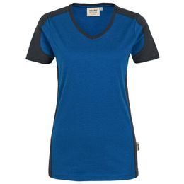 Damen V-Shirt Contrast mikralinar® royalblau/anthrazit, l - HAKRO