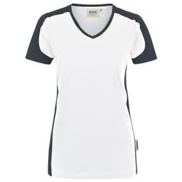 Damen V-Shirt Contrast mikralinar® weiß/anthrazit, 2XL - HAKRO