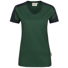 Damen V-Shirt Contrast mikralinar® tanne/anthrazit, 2XL - HAKRO