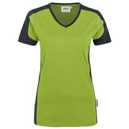 Damen V-Shirt Contrast mikralinar® kiwi/anthrazit, 2XL - HAKRO