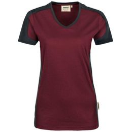 Damen V-Shirt Contrast mikralinar® weinrot/anthrazit, xl - HAKRO