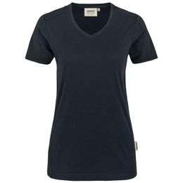 Damen V-Shirt Contrast mikralinar® tinte/anthrazit, xs - HAKRO