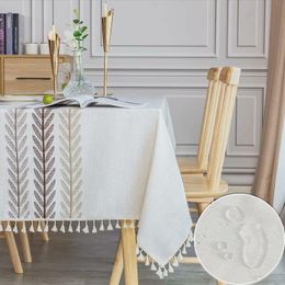 Rechteckige Tischdecke, wasserfest, schmutzabweisend, Tischdecke aus Baumwollleinen, rechteckig, 140 x 220 cm, Quaste, elegante Tischdecke für die